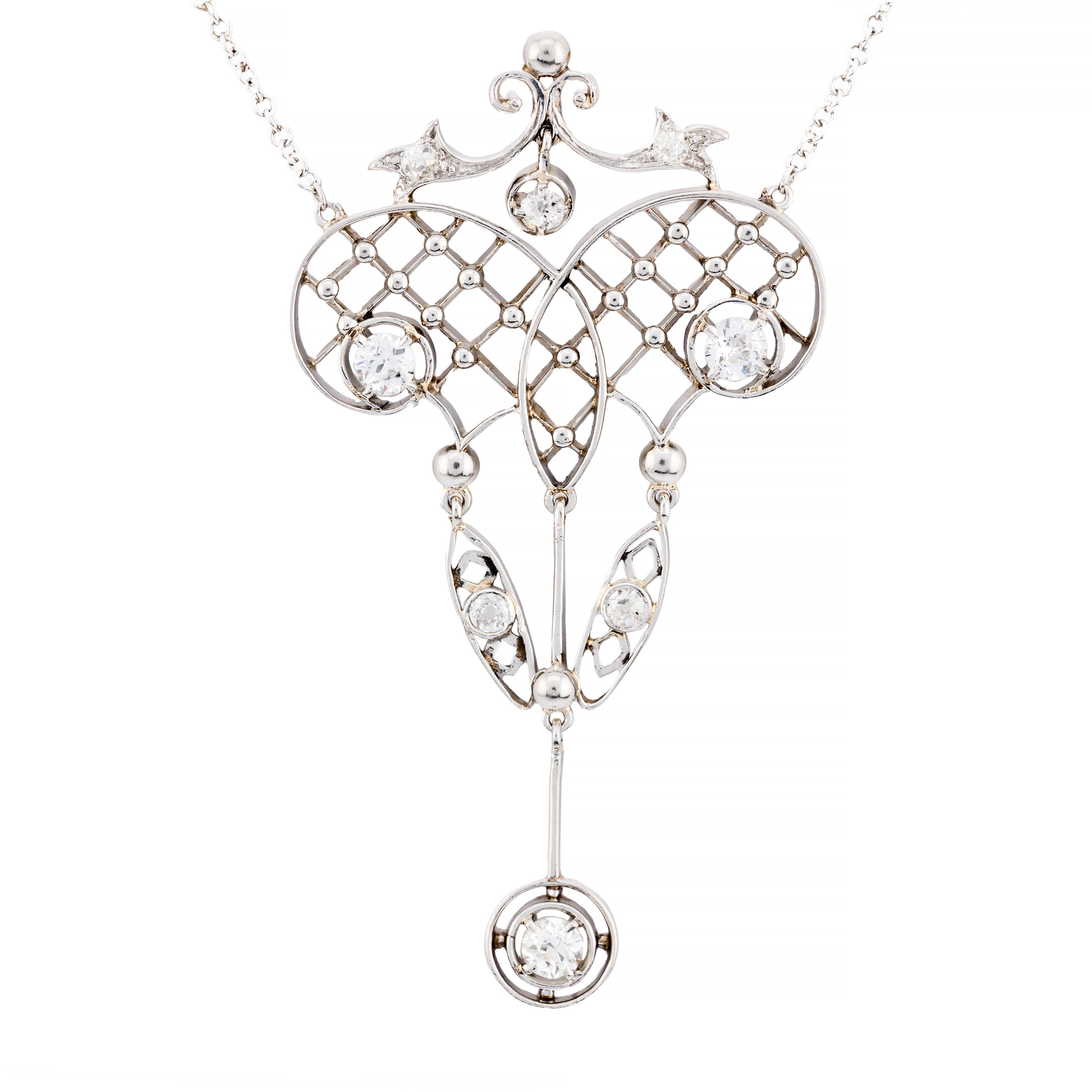 Edwardian European Cut Diamond Lavalier Necklace in Platinum – Aston ...