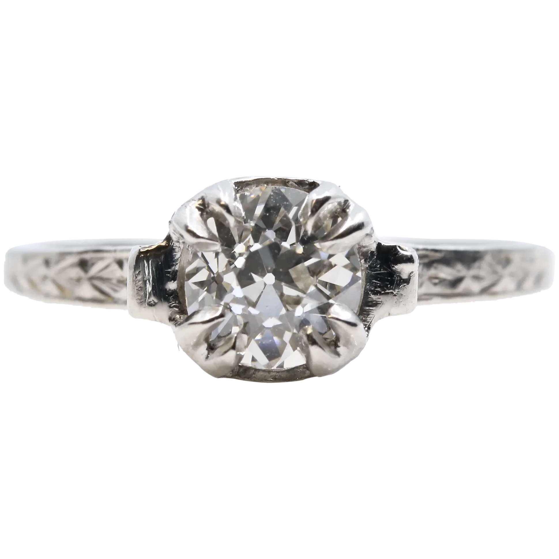 1920's Greek Revival Art Deco 0.80 Carat Diamond Engagement Ring in Pl ...
